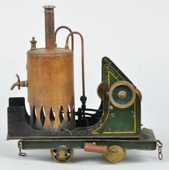 Steam Powered; Schoenner?, Train Car, Vertical Boiler.