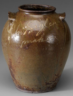 Stoneware; Edgefield, Siegler (John), Jar, Ovoid, Alkaline Glaze, 15 inch.