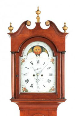 Tall Case Clock; Pennsylvania, Federal, Gorgas (Jacob) Face, 8-Day, Cherry, Broken Arch, 99 inch.