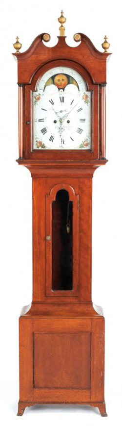Tall Case Clock; Pennsylvania, Federal, Gorgas (Jacob) Face, 8-Day, Cherry, Broken Arch, 99 inch.