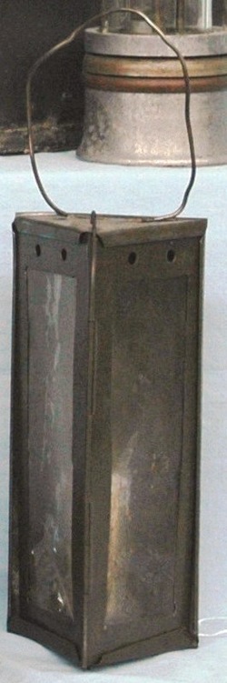 Lantern; Yukon Folding Lantern, Candle, Tin, Triangular, 9 inch.