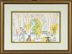 Picasso, Pablo; Drawing, 1955, Interior Scene, 16 inch.