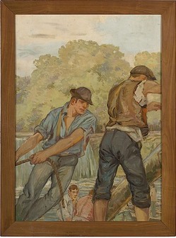 Grafton, Robert Wadsworth; Oil on Masonite Painting (2), First Dam over ...