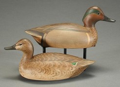 Decoy; Hanson (Marty), Green Wing Teal (2), Drake & Hen, Hollow Carved ...