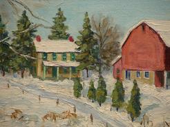 Gehman, Mildred S; Oil on Board Painting signed, Evergreen Farm, Winter ...