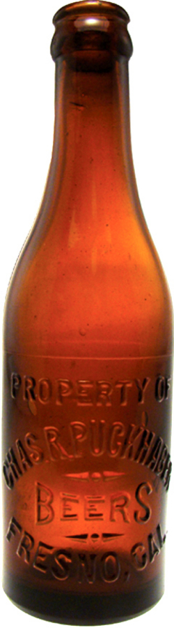 Beer Bottle; Chas R Puckhaber Beers, Fresno California, Crown Tooled ...