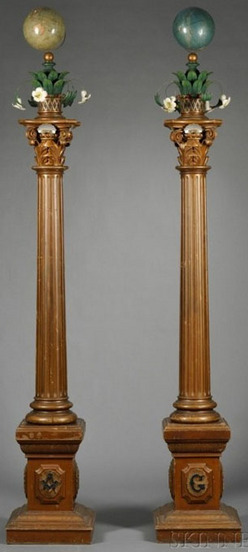 Lodge Artifact; Masonic, Column (2), Fluted on Pedestal, Gilt Paint ...