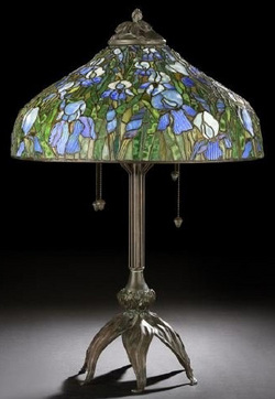 Parlor Lamp; American, Bauer-Coble Studios, Iris Decor, Stained Glass ...