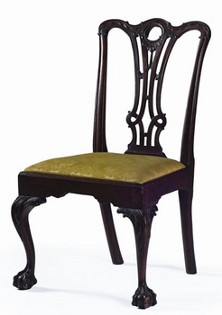 Furniture: Chair-Side; Chippendale, Affleck (Thomas), Mahogany, Shaped ...