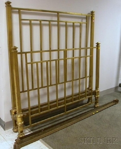 Furniture: Bed; Whitcomb Metallic Bedstead Co, Brass, Square Posts ...