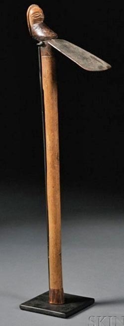 Adze; African, Carved Human Finial, Chokwe, 16 inch.