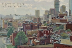 Kay, Reed; Oil on Canvas Painting, signed 1983, Boston Buildings I.