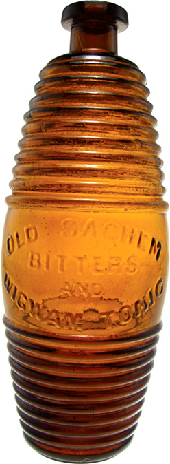 Bitters Bottle; Old Sachem Bitters & Wigwam Tonic, Barrel Form, Amber ...