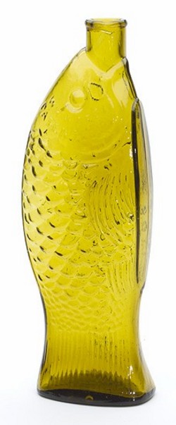 Bitters Bottle; The Fish Bitters, Fish Form, Yellow, 11 inch.