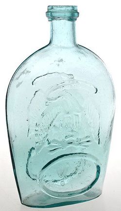 Flask; Historical, GII-110, Double Eagle, Cunningham Glass Works, Aqua ...