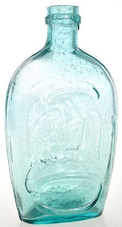 Flask; Historical, GII-112, Double Eagle, Cunningham Glass Works, Aqua ...