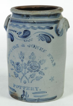 Stoneware; Hamilton & Jones, Crock, Cobalt Stenciled Rose Decoration ...