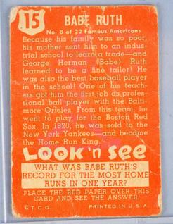 Baseball; Card, Topps, 1952, Ruth (Babe), Look n See Famous Americans.