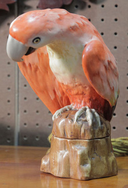 Fulper Pottery; Perfume Lamp, Perched Parrot, 9 inch.