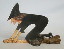Boot Scraper; Albany Foundry, Witch on Broom, Painted Cast Iron, 10 inch.