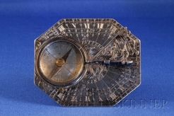 Sundial Compass; Pocket, Butterfield, Silver, Bird Gnomon.