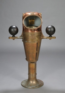 Binnacle; A Leitz, Bronze Pedestal, Brass & Copper Hood, Compass ...