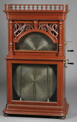 Music Box; Regina, Disc (27 inch), Upright, Mahogany, Coin-Op, 12 Discs ...