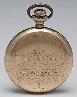 Watch-Pocket; Waltham, 14K Yellow Gold, Keystone Case, Engraved Scene ...