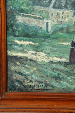 Redman, W; Oil on Canvas Painting, signed, Landscape, Tall Tree with Woman.