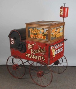 Vending Cart; Roasted Peanuts Wagon, Potter's Old Store Peanuts & Goobers.