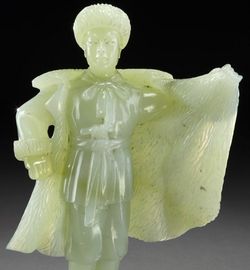 Carving; Chinese, Cultural Revolution, Serpentine Jade, Soldier Wearing ...
