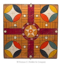 Gameboard; Parcheesi, 5 Colors, Yellow Ground, Star Center, 16 inch.