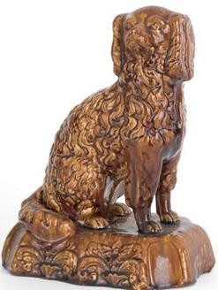 Rockingham Pottery; Figure, Dog, Spaniel, Seated, 11 inch.