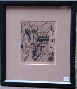 Garber, Daniel; Etching, signed, Backyards New Hope, 8 inch.