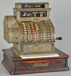 Cash Register; National, Model 442, Tape Receipt, Wood Drawer Base, 22 ...