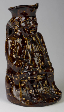 Rockingham Pottery; Toby Jug, Brown & Clear Glazes, 11 inch.