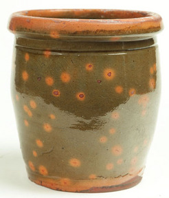 Redware; Gonic, Jar, Green Glaze, 9 inch.
