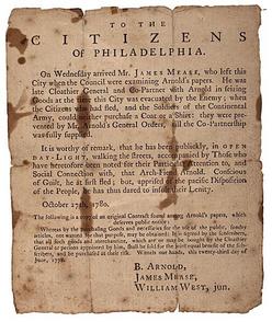 Broadside; Revolutionary War, 1780, Regarding Benedict Arnold & His ...