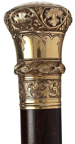 Cane; GAR Presentation, Button (Frank H), 1875, Yellow Gold Knob, Wood ...