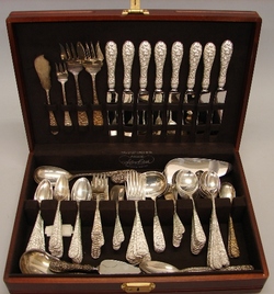Flatware; Sterling Silver, Stieff, Repousse Rose Pattern, 100 Pieces.