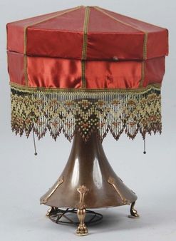 Phonograph; Burns & Pollock?, Disc Phonograph Lamp, Octagonal Cloth ...