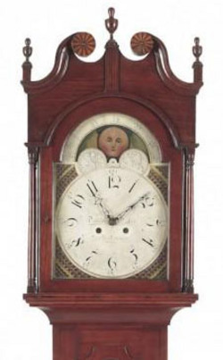 Tall Case Clock; Pennsylvania, Federal, Oyster (Daniel), 8 Day, Cherry, Broken Arch, 95 inch.