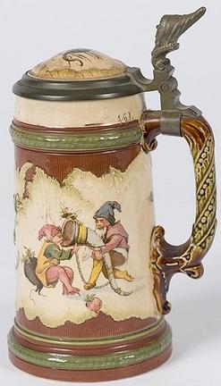Mettlach; Stein, No 2184, PUG, Gnomes, Inlay Lid, 1/2 Liter.