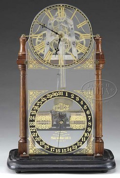 Calendar Clock; Ithaca, Skeleton, Welch 1870 Movement, Rosewood, Glass ...