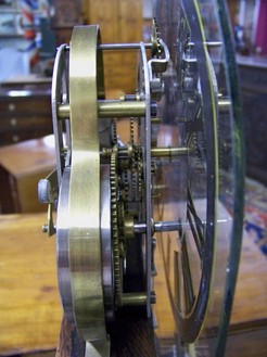 Calendar Clock; Ithaca, Skeleton, Welch 1870 Movement, Glass Dome, 25 inch.