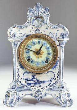 Mantel Clock; Ansonia, Delft Porcelain, Floral & Windmill by Stream, 11 ...