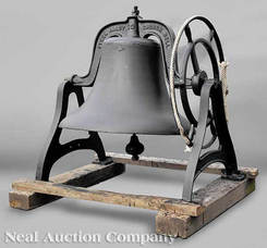 Bell; Church, Steel Alloy, Iron Yoke, Wood Stand, 30 inch.