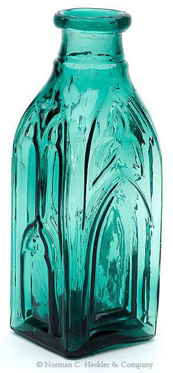Food Jar; Pickle, Cathedral, Blue Green, 8 inch.