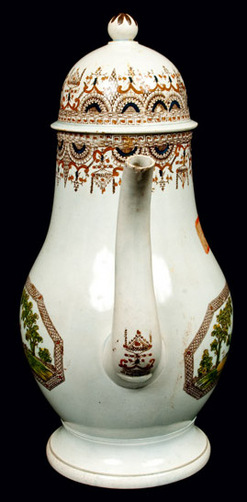 Salopian; Coffeepot, Transfer, Figures in Landscape, 13 inch.