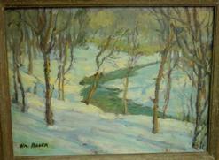 Bauer, William; Oil on Board Painting, signed, Landscape, Woodland Stream.